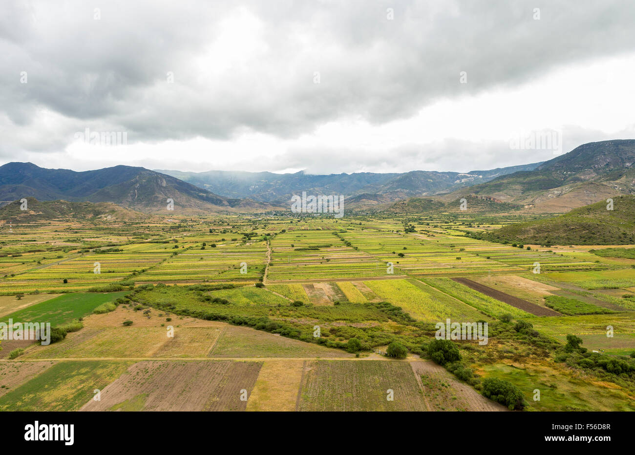 An aerial view of Tlacolula valley located next to Yagul archaeological ...