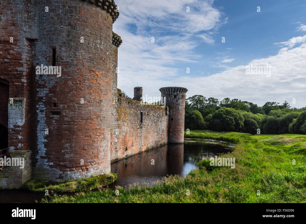 Caerlaverock Castle, 14th century stronghold of the Maxwells. Moat and ...