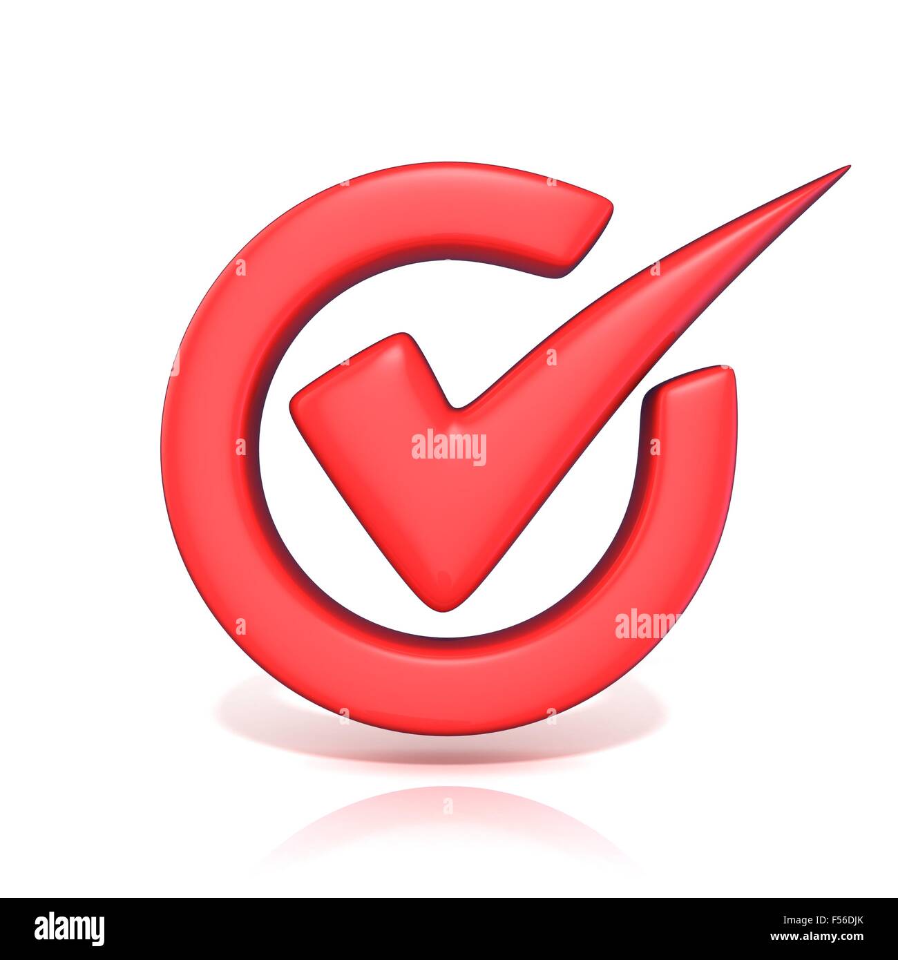 Red correct check mark in circle. 3D render illustration isolated on ...