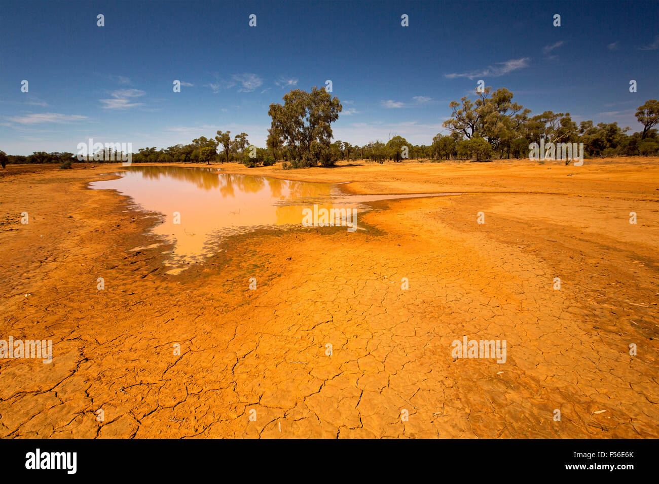 Australian outback landscape during drought with lake reduced to a ...