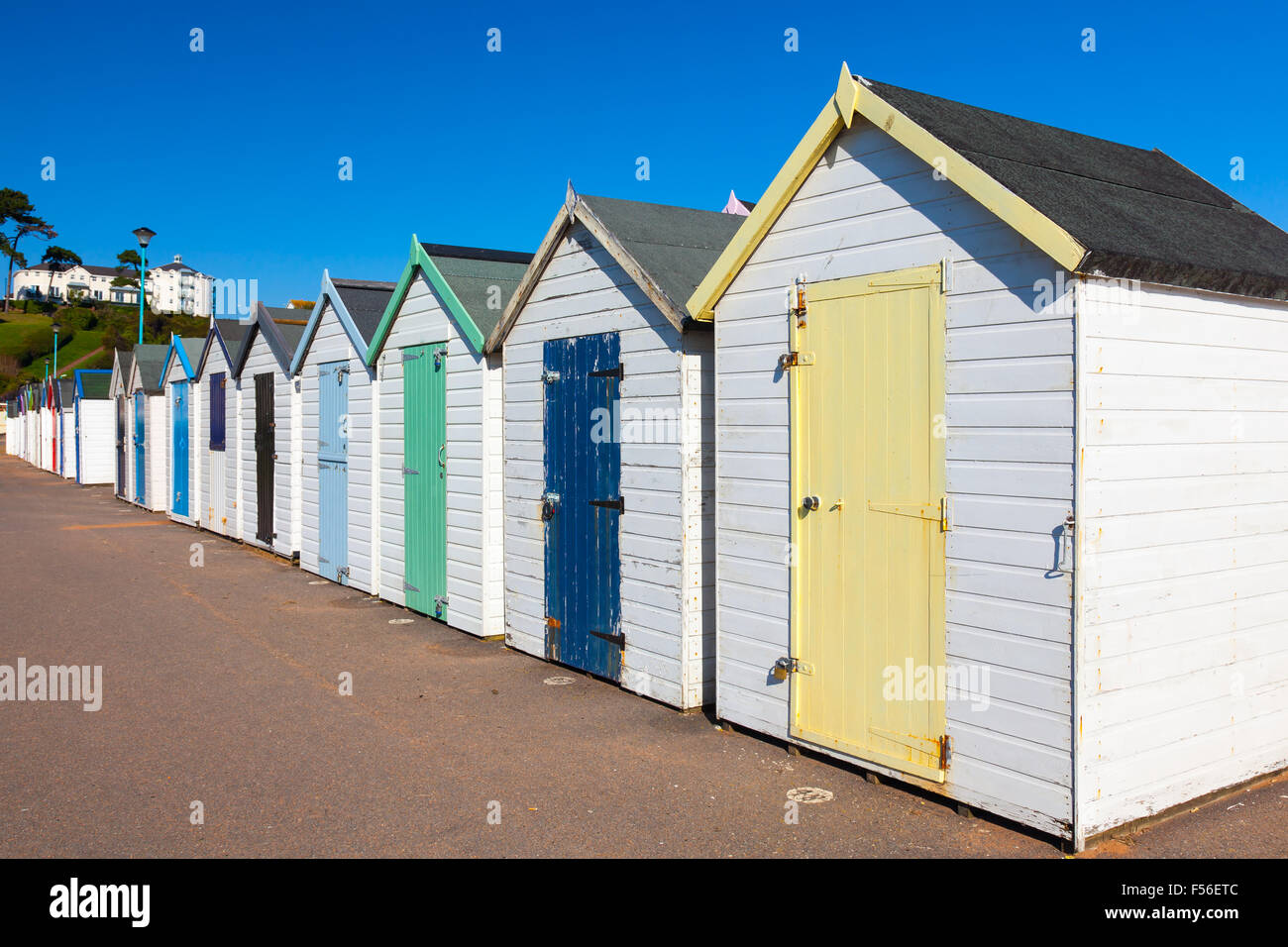 Colourful beach huts at Goodrington Sands Torbay Devon England UK ...