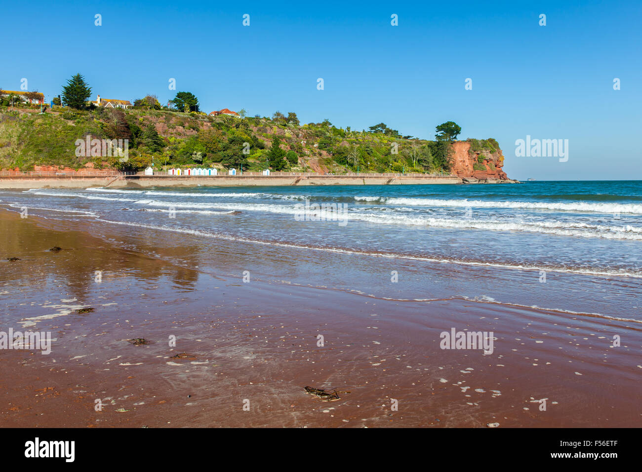 Goodrington Sands Beach and red cliffs near Paignton Torbay Devon ...