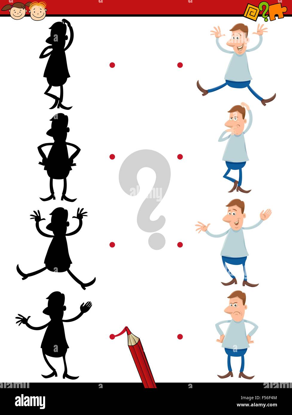 Cartoon Illustration of Educational Shadow Task for Children with Funny ...