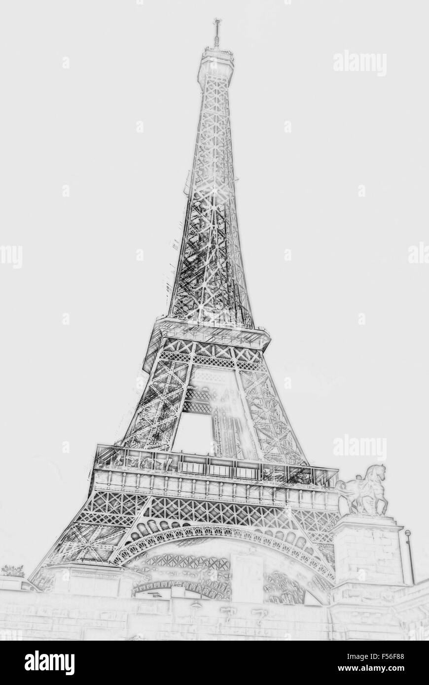 Paris tour eiffel dusk view Black and White Stock Photos & Images - Alamy