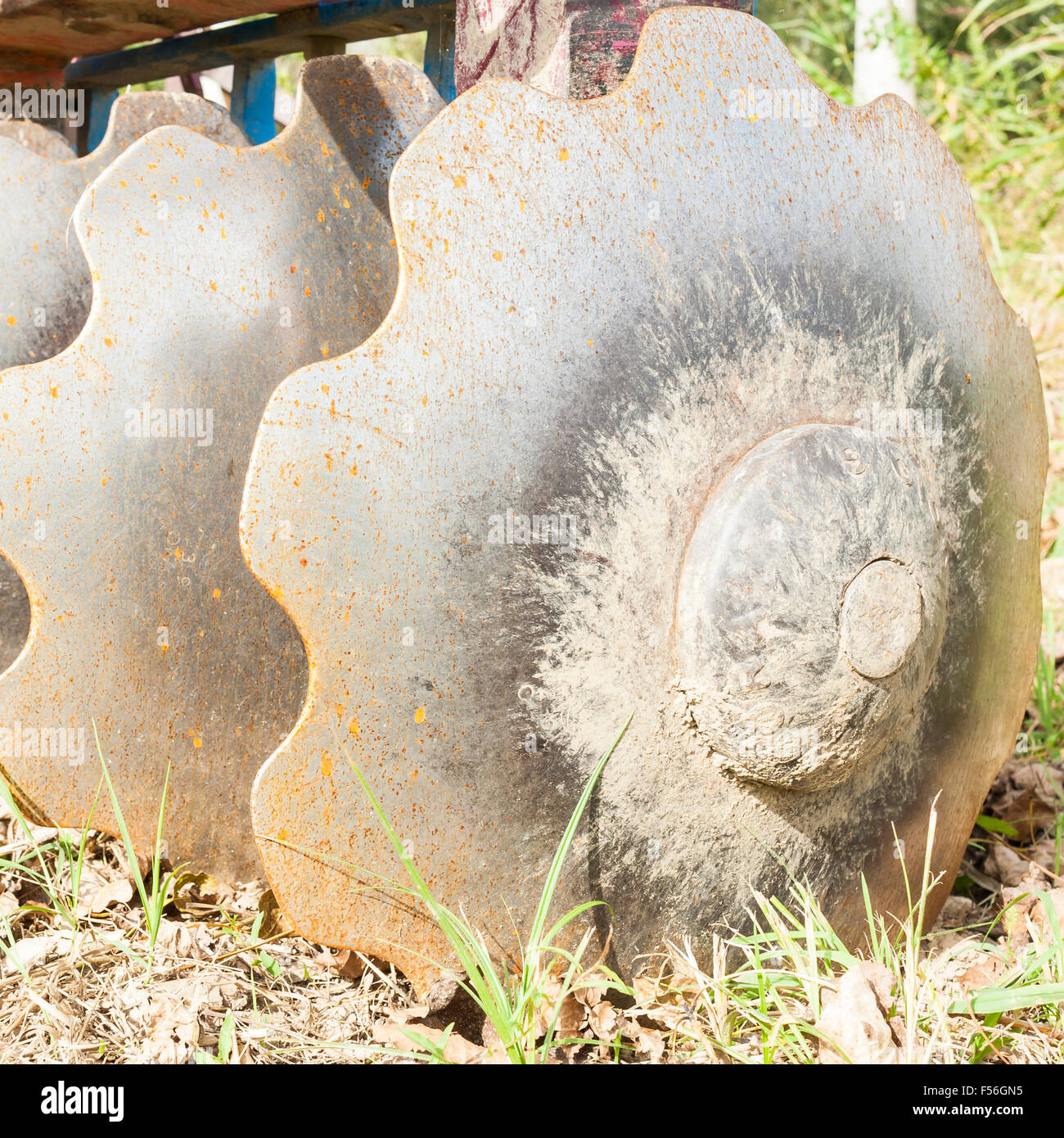 Tool for agriculture: Close up of a disc harrow system, cultivate the ...