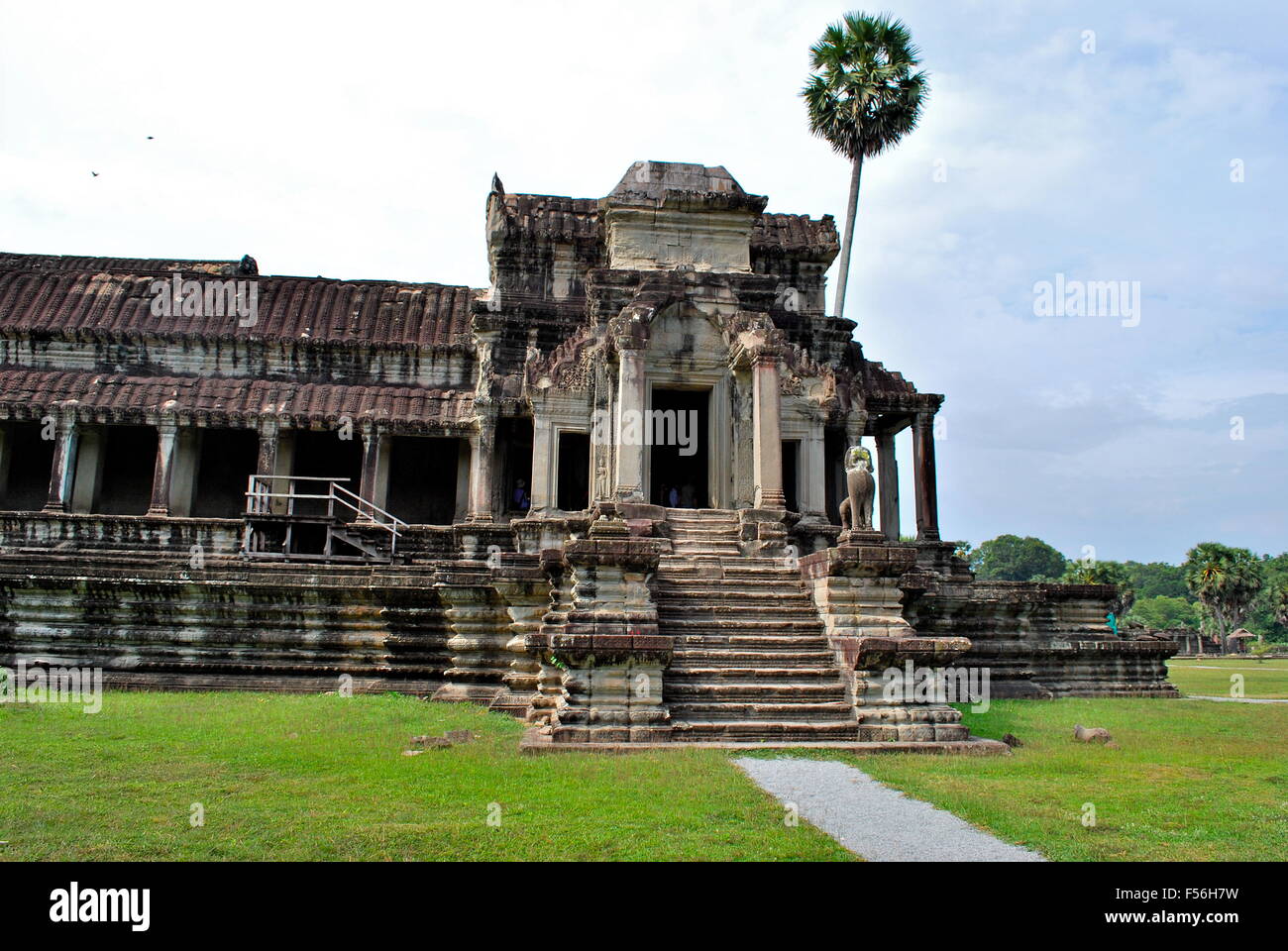 Stairs up tp Angkor Wat temple complex in Cambodia, the largest ...