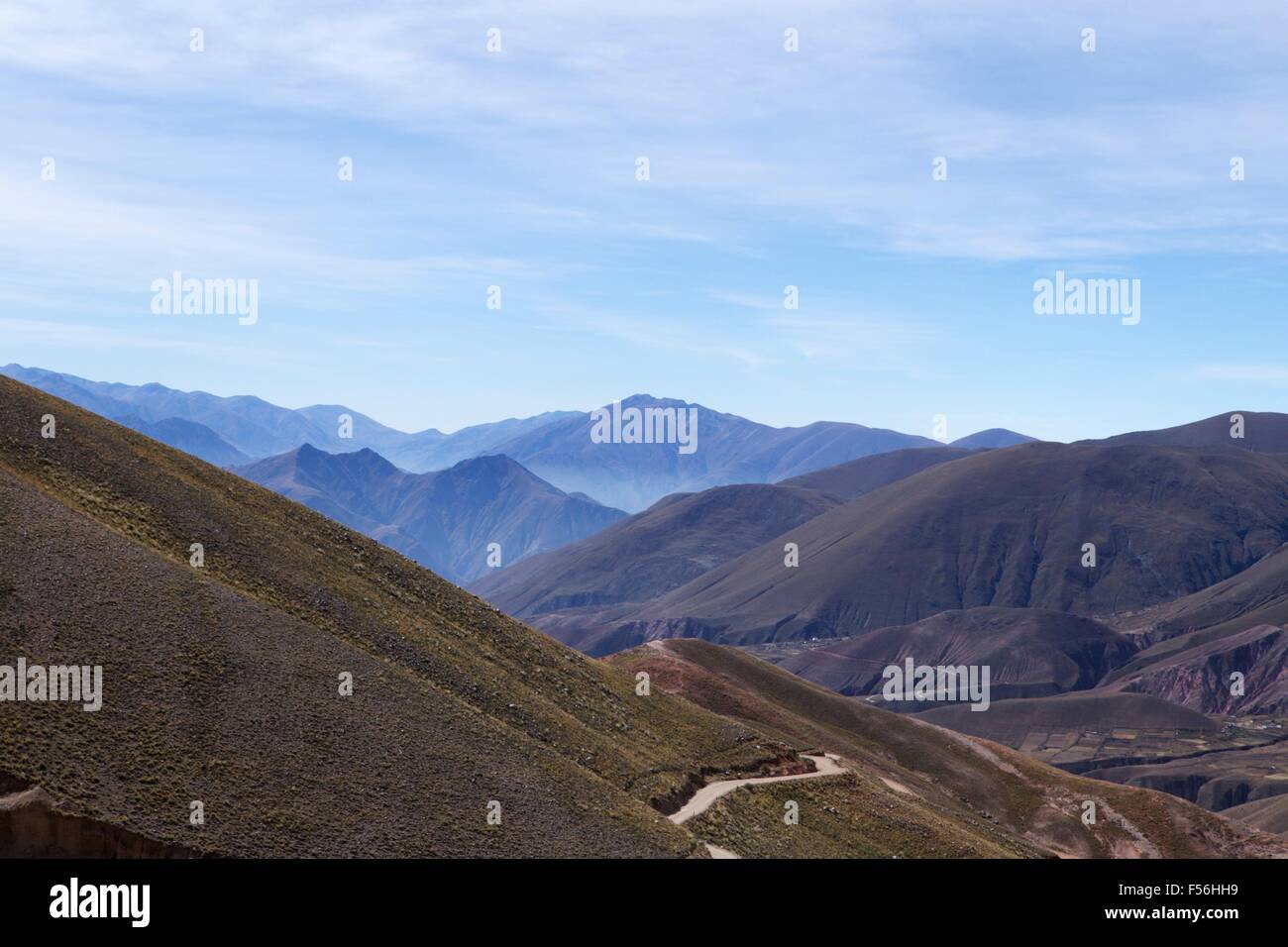 Typical view on road in the mountains of the Quebrada de Humahuaca ...