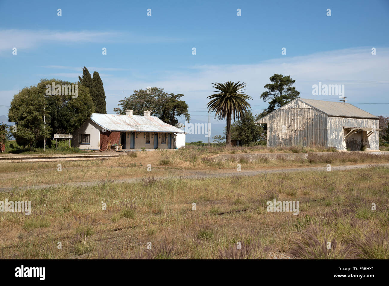 Old railroad station and tracks at Riebeek West in the Swartland region ...