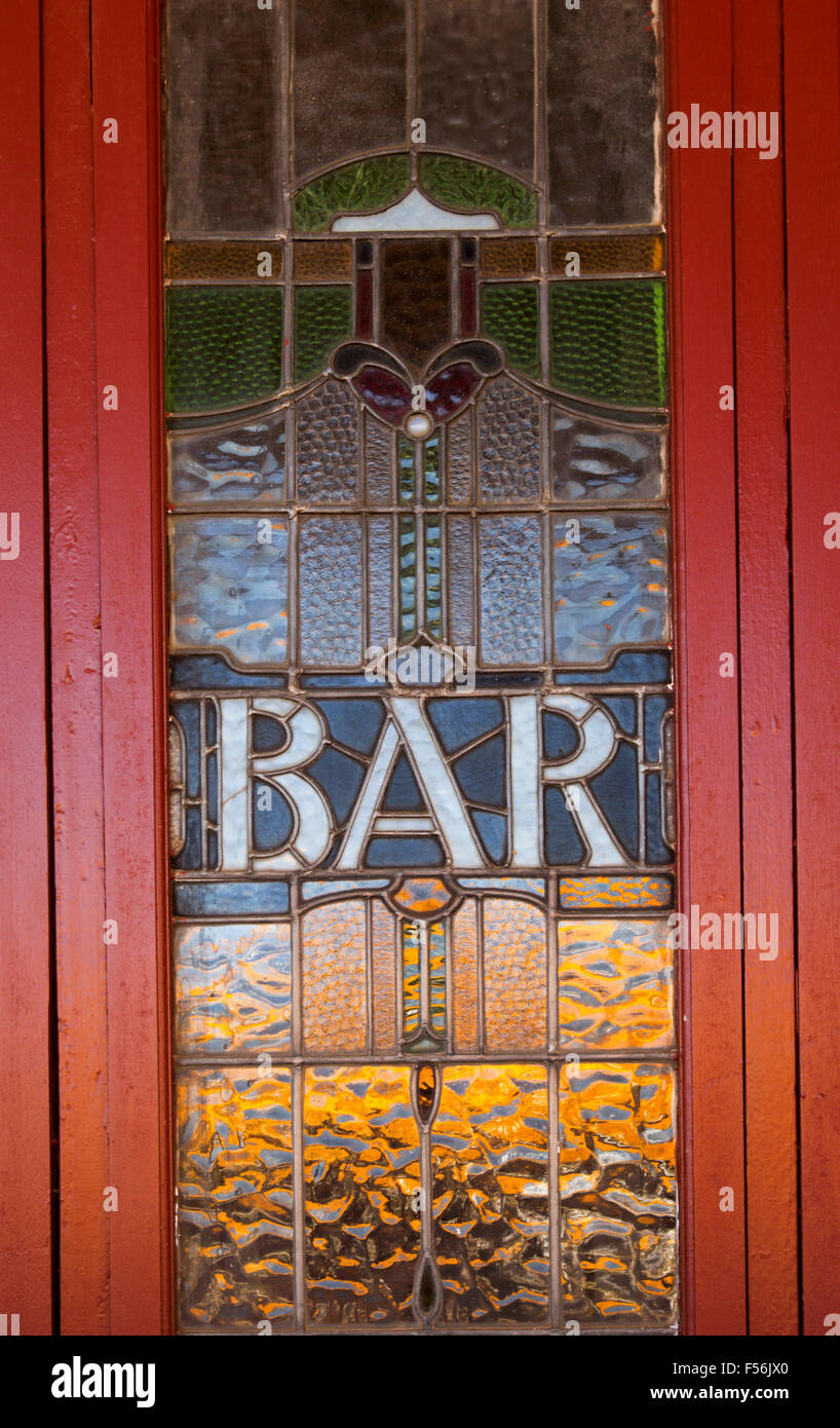 Colourful stained glass window of historic outback pub in Charleville ...