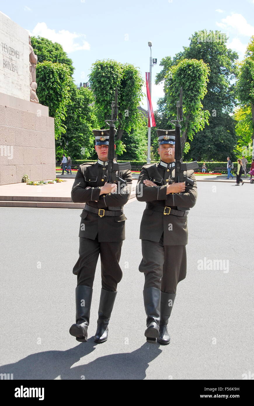 Honor Guard at the base of the Freedom Monument in Riga, Latvia Stock ...