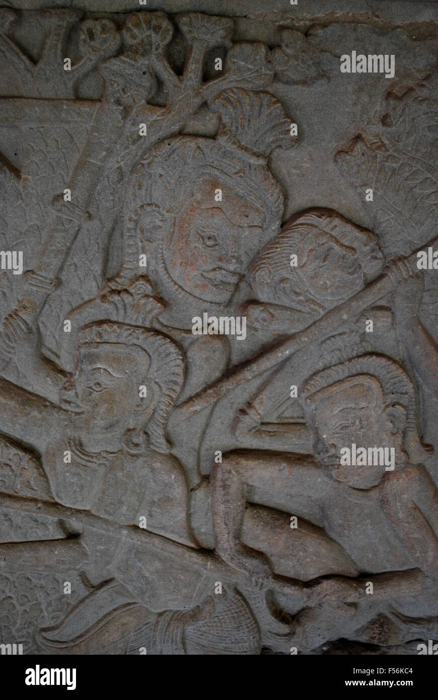 Ancient Khmer bas relief wall carving showing Khmer warriors fighting ...