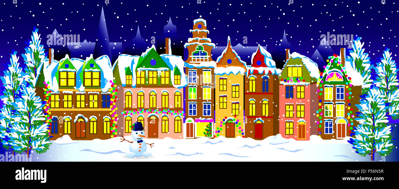 Vintage small town snow illustration hi-res stock photography and ...