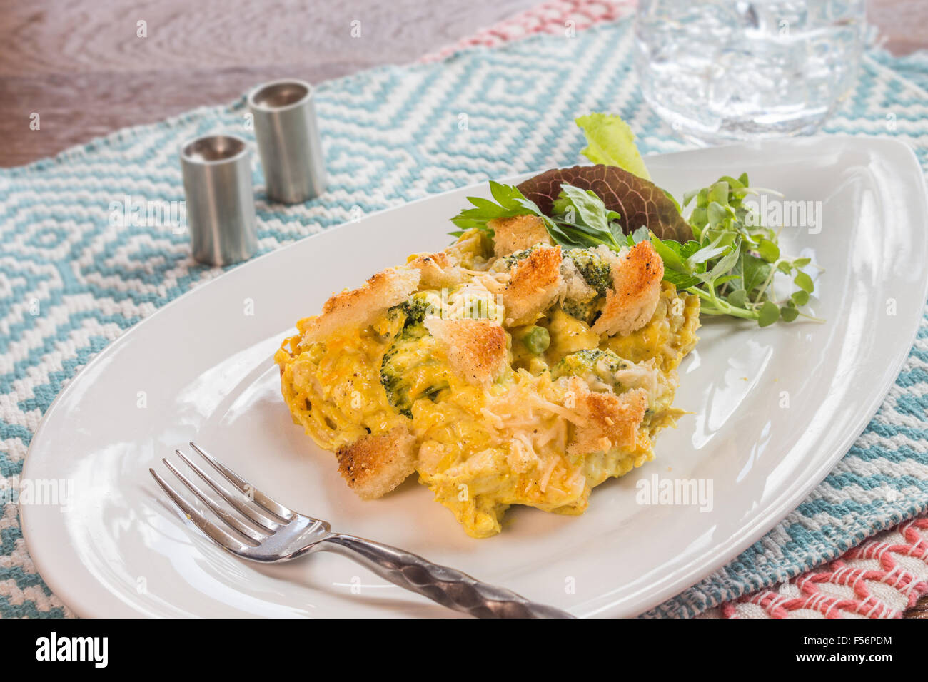 Chicken casserole made with with broccoli, curry and mornay sauce Stock ...