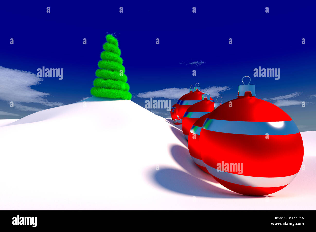 rendered row of Christmas baubles on snowy terrain with the Christmas ...