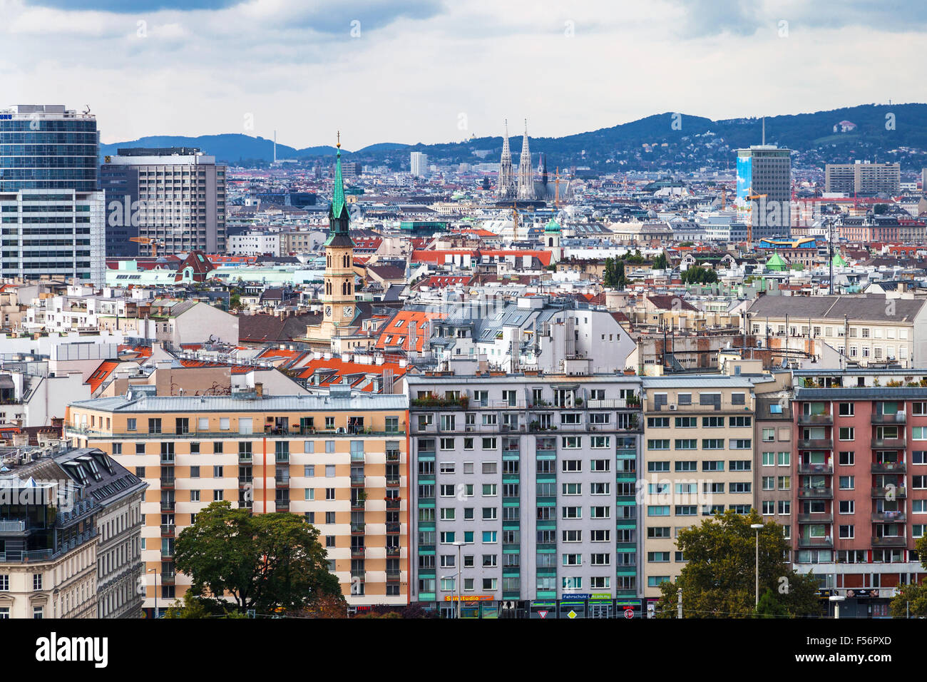 VIENNA, AUSTRIA - SEPTEMBER 30, 2015: view of Vienna city from Prater ...