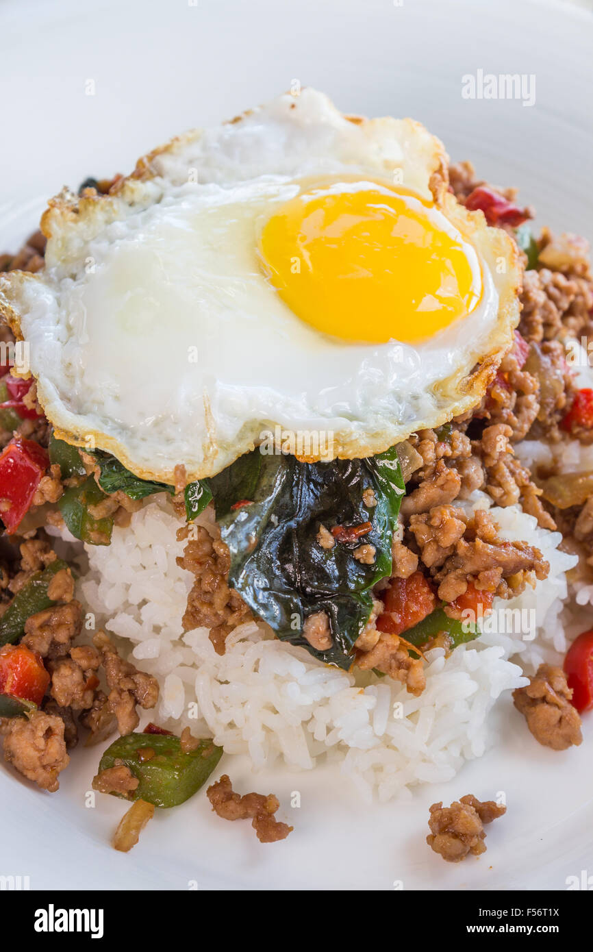 Thai version of loco moco made with rice, a spicy meat and vegetable ...