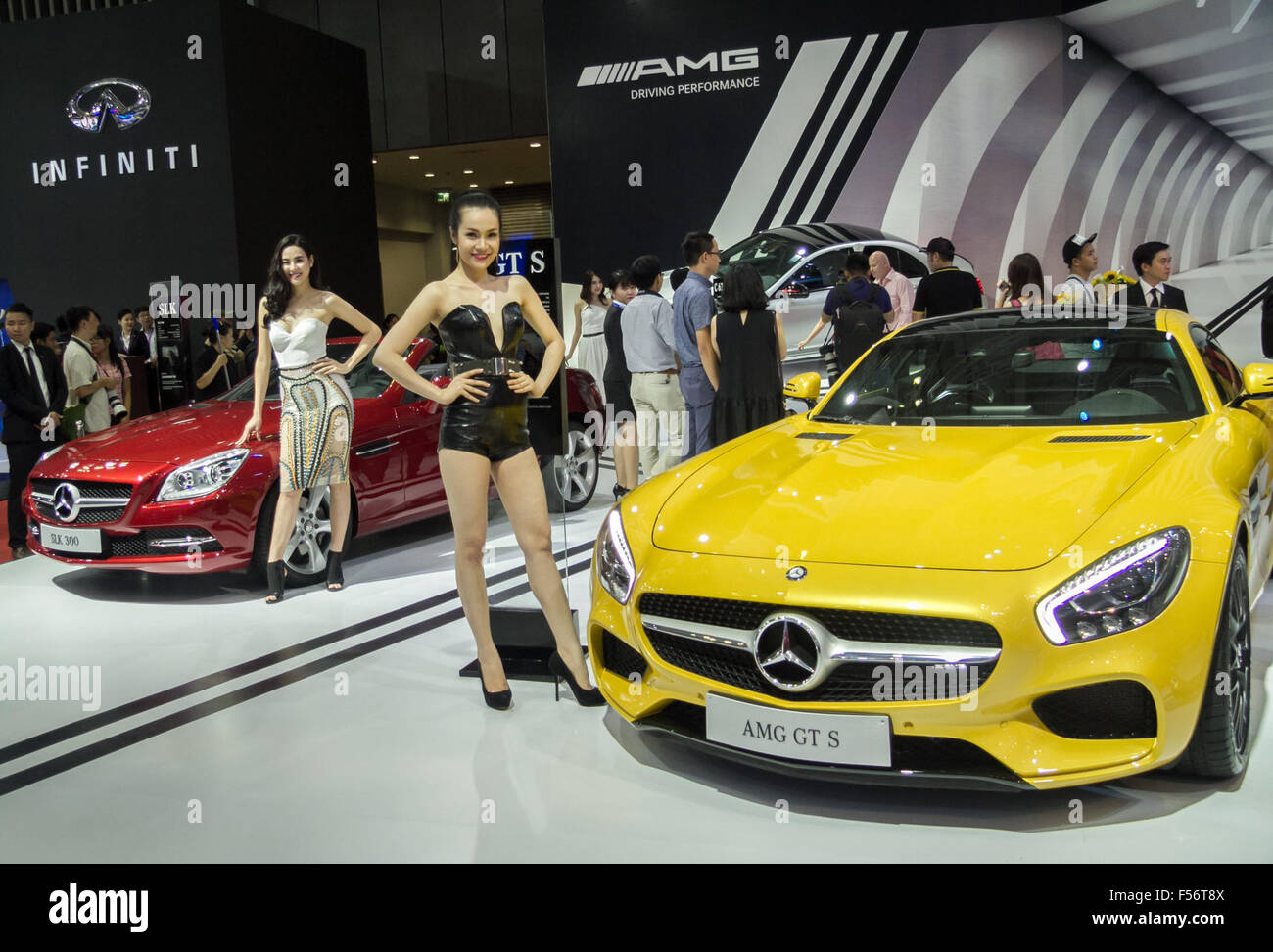 Ho Chi Minh City, Vietnam. 28th Oct, 2015. Models pose beside cars ...
