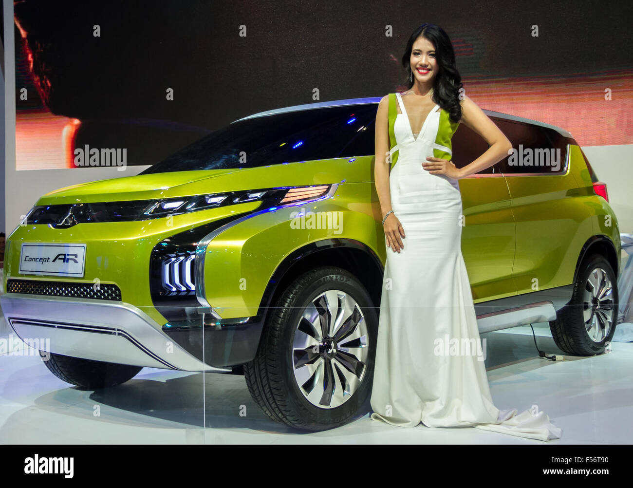 Ho Chi Minh City, Vietnam. 28th Oct, 2015. A model presents a car ...