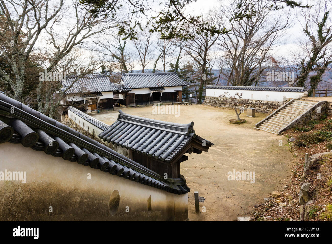 Japan, Takahashi. Bitchu Matsuyama castle. Honmaru, courtyard in front ...
