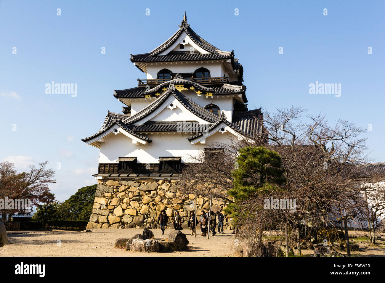 The borogata style tenshu, keep on stone base at Hikone castle ...