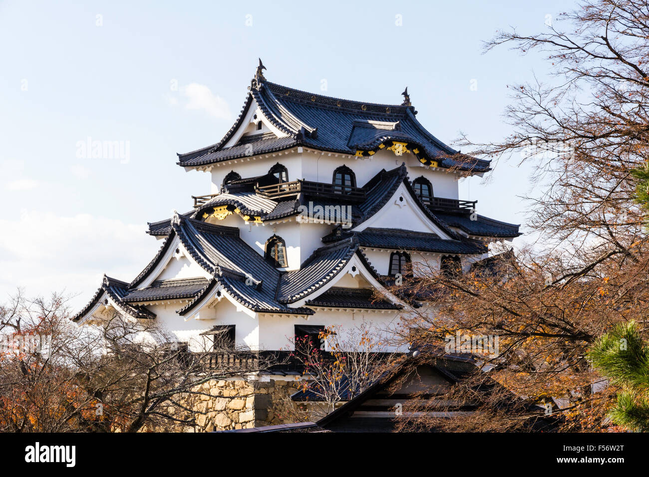 The borogata style tenshu, keep on stone base at Hikone castle ...