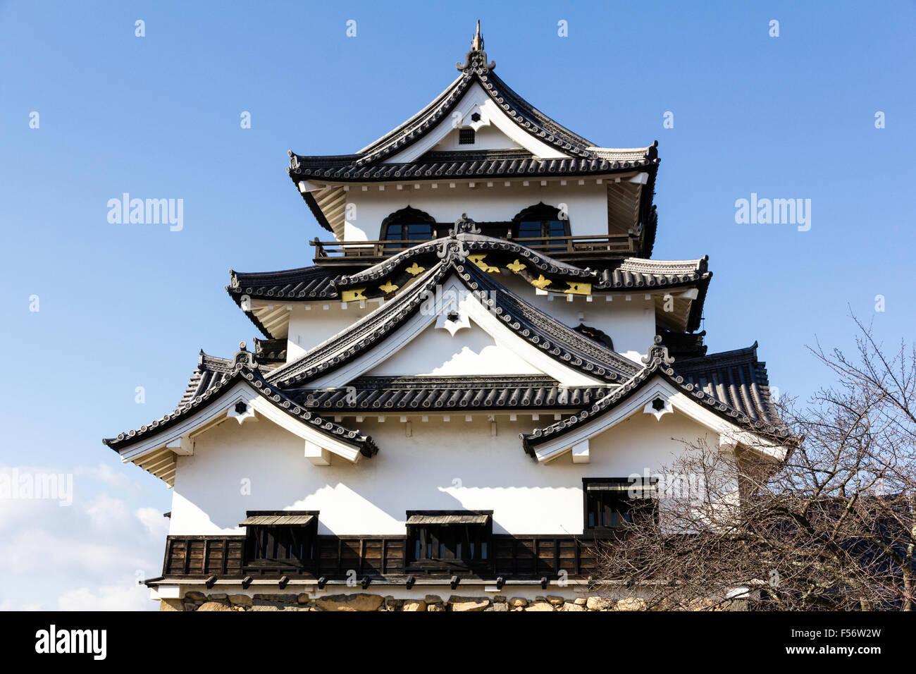 The borogata style tenshu, keep on stone base at Hikone castle ...