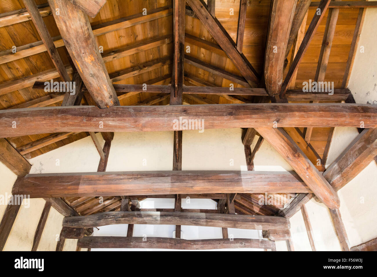Japan, Hikone castle. Tamon-yagura, tower. Interior showing roof ...