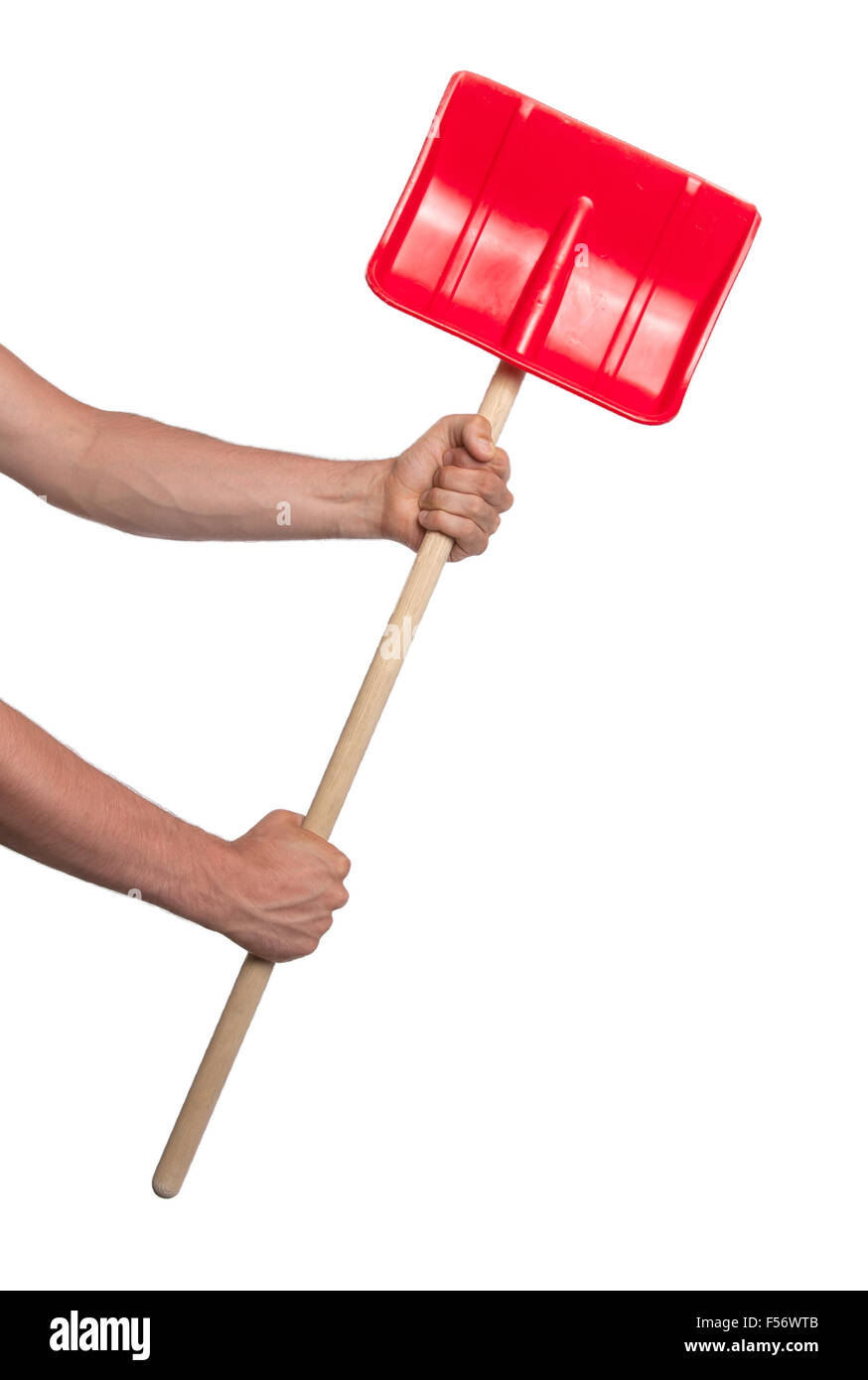 Small red snow shovel isolated on white Stock Photo - Alamy