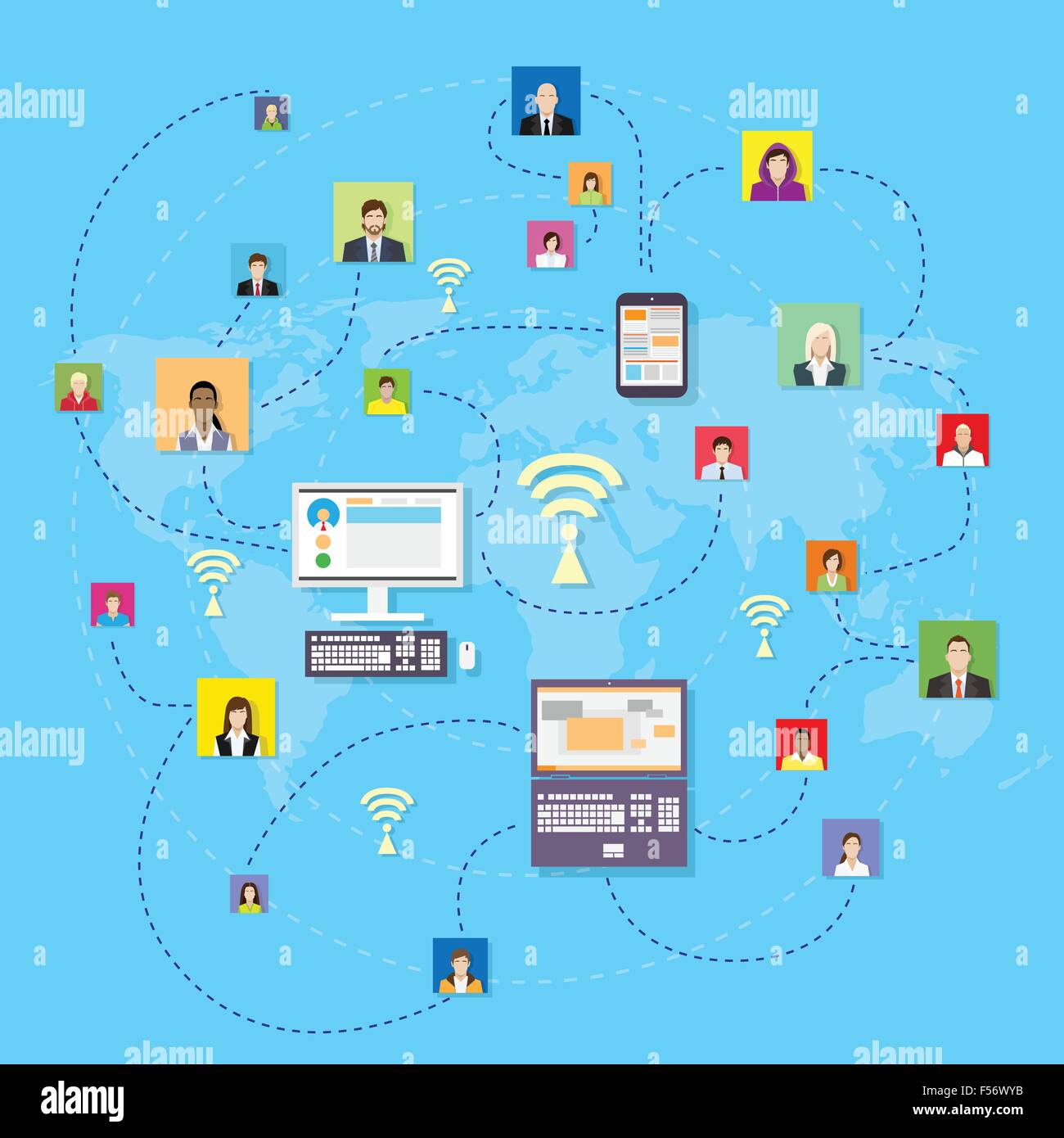 Social Media Communication World Map Concept Internet Network ...