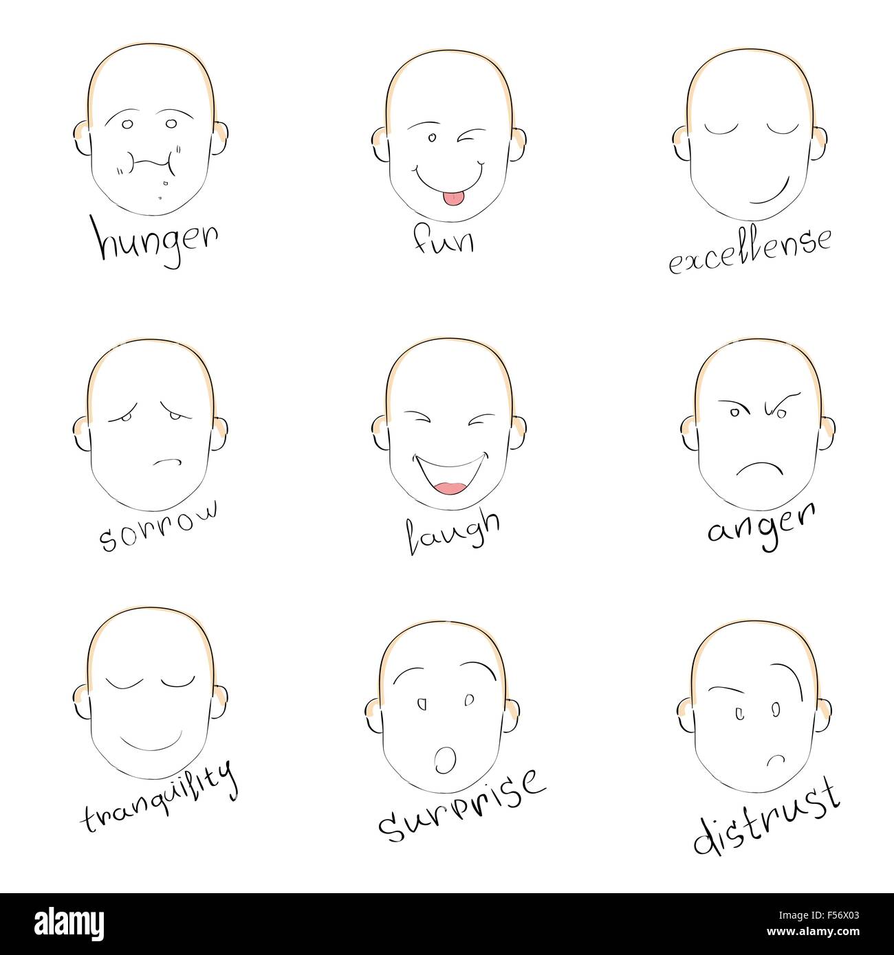 Face Smile Emotions Sketch Hand Draw Head Vector Stock Vector Image ...