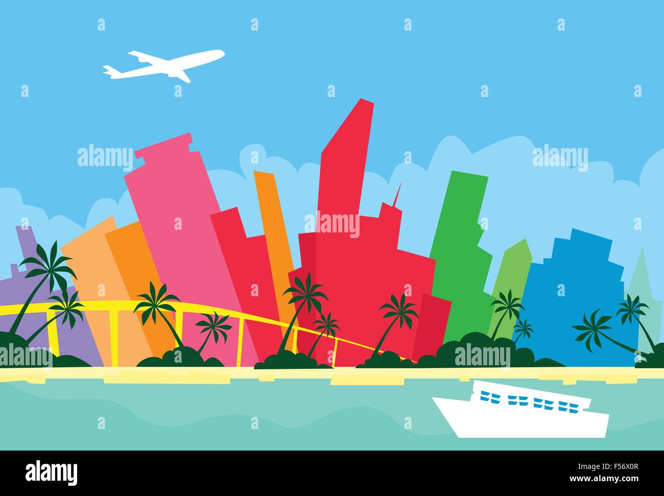 Miami Abstract Skyline City Skyscraper Silhouette Stock Vector Image ...