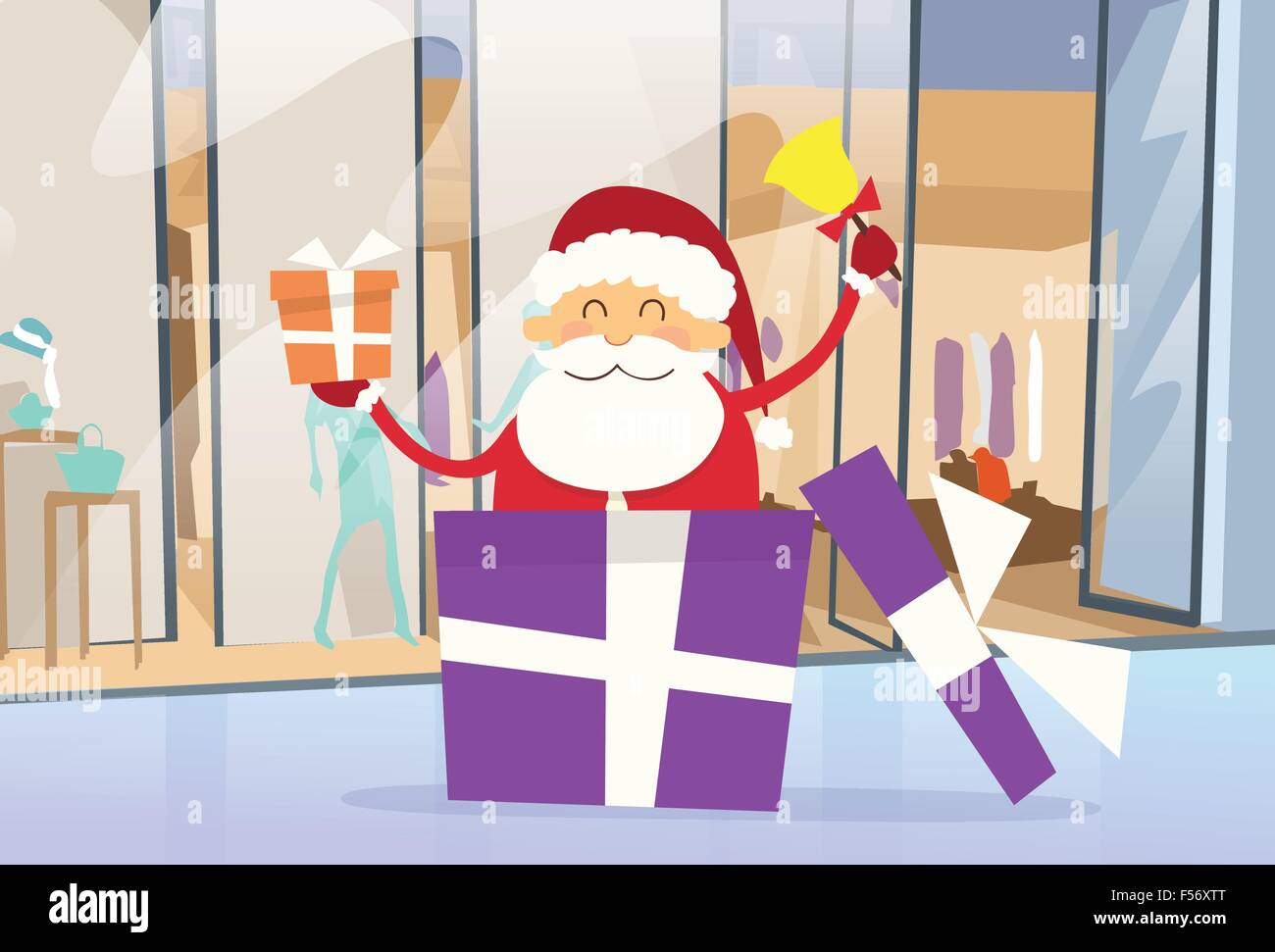 Santa Claus Shop Gift Box Shopping in Mall Center Christmas Holiday ...