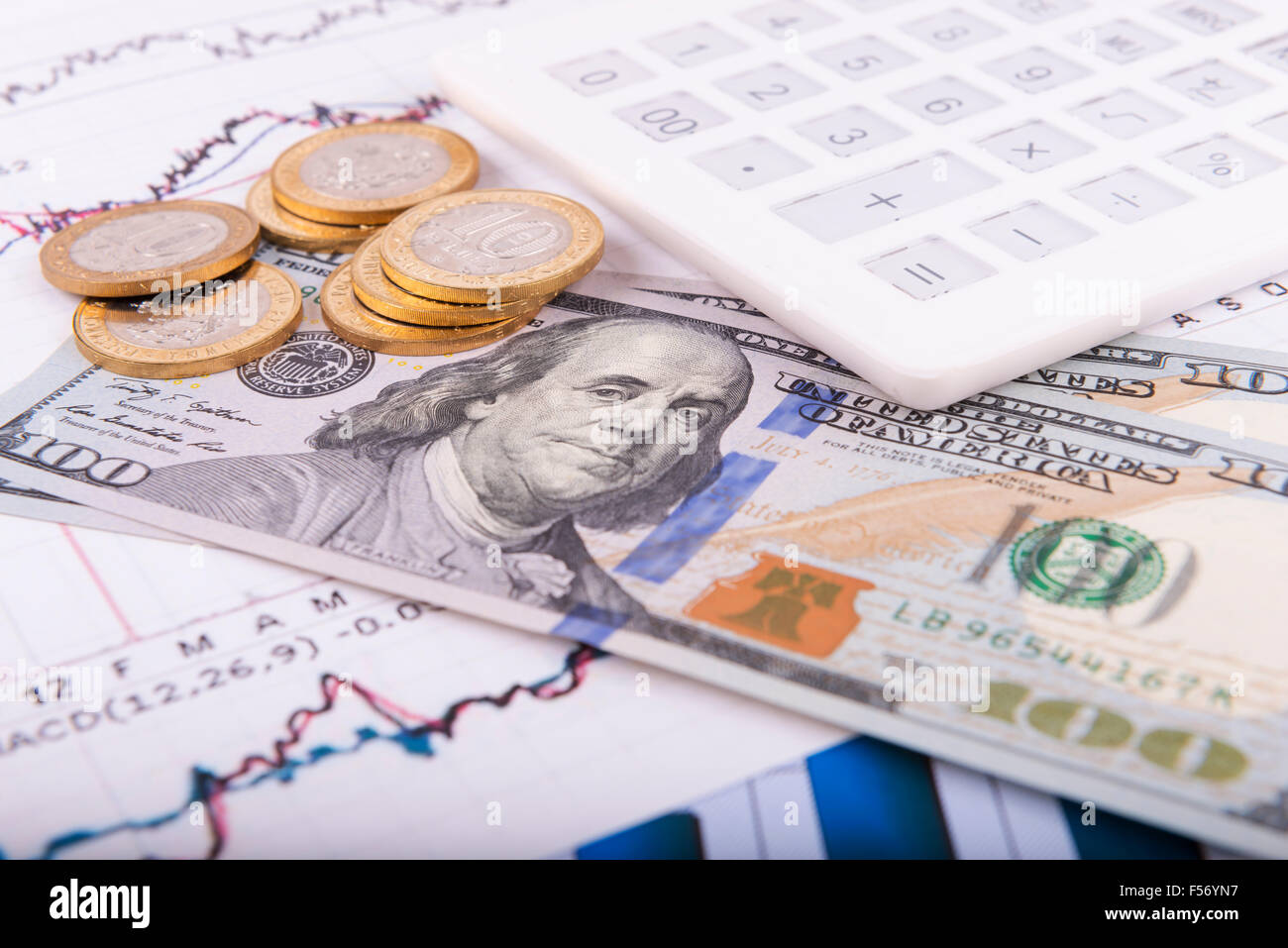 Business concept with calculator, money and documents Stock Photo - Alamy