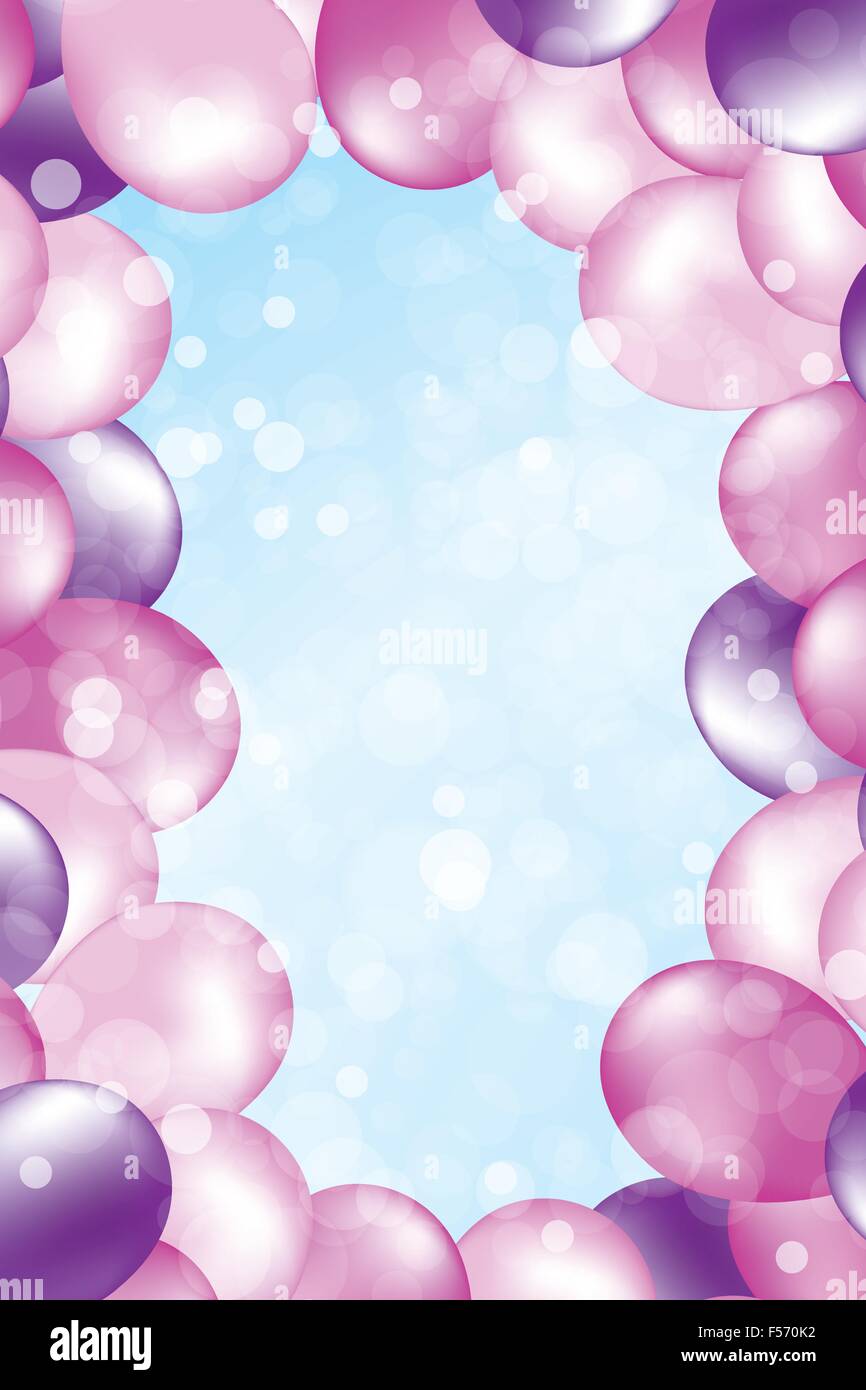 Birthday card template without text, framed by balloons on light blue ...