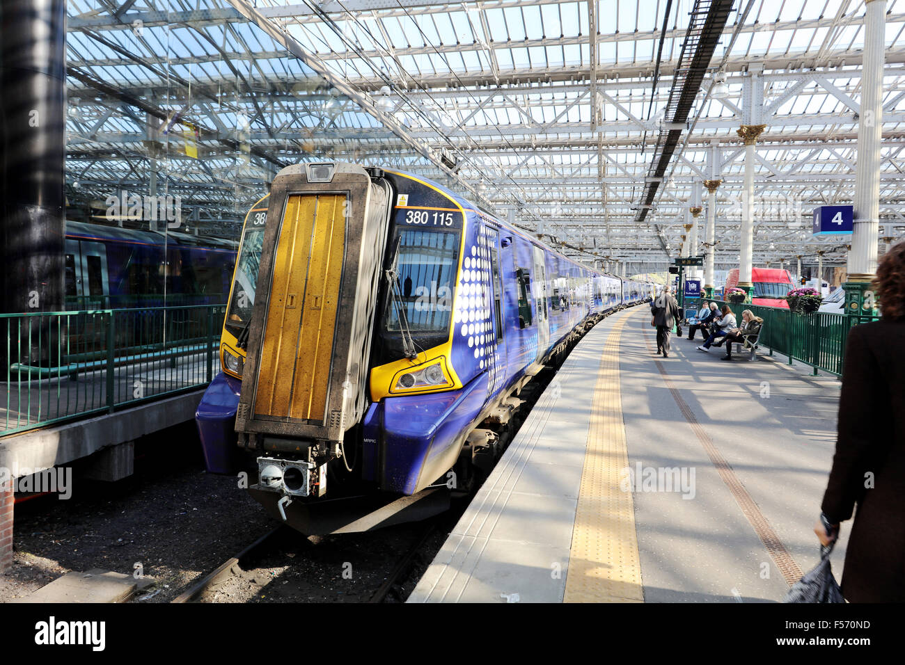 Scotrail Class 380 115 train standing at platform 4.Waverley station ...