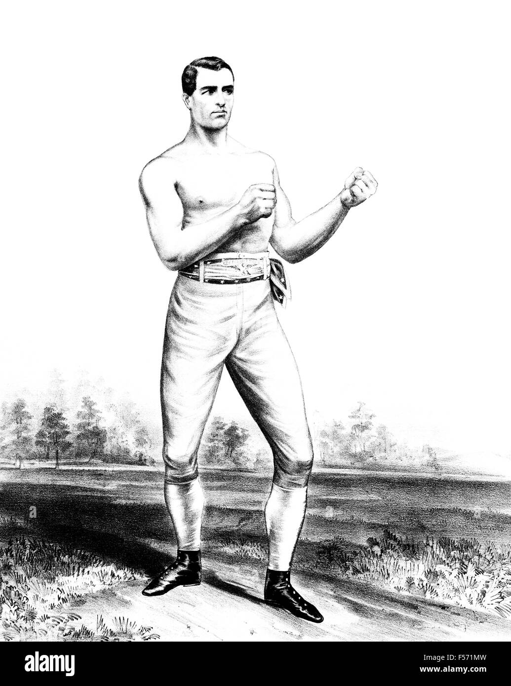 Vintage portrait print of American bare-knuckle boxer John C Heenan ...