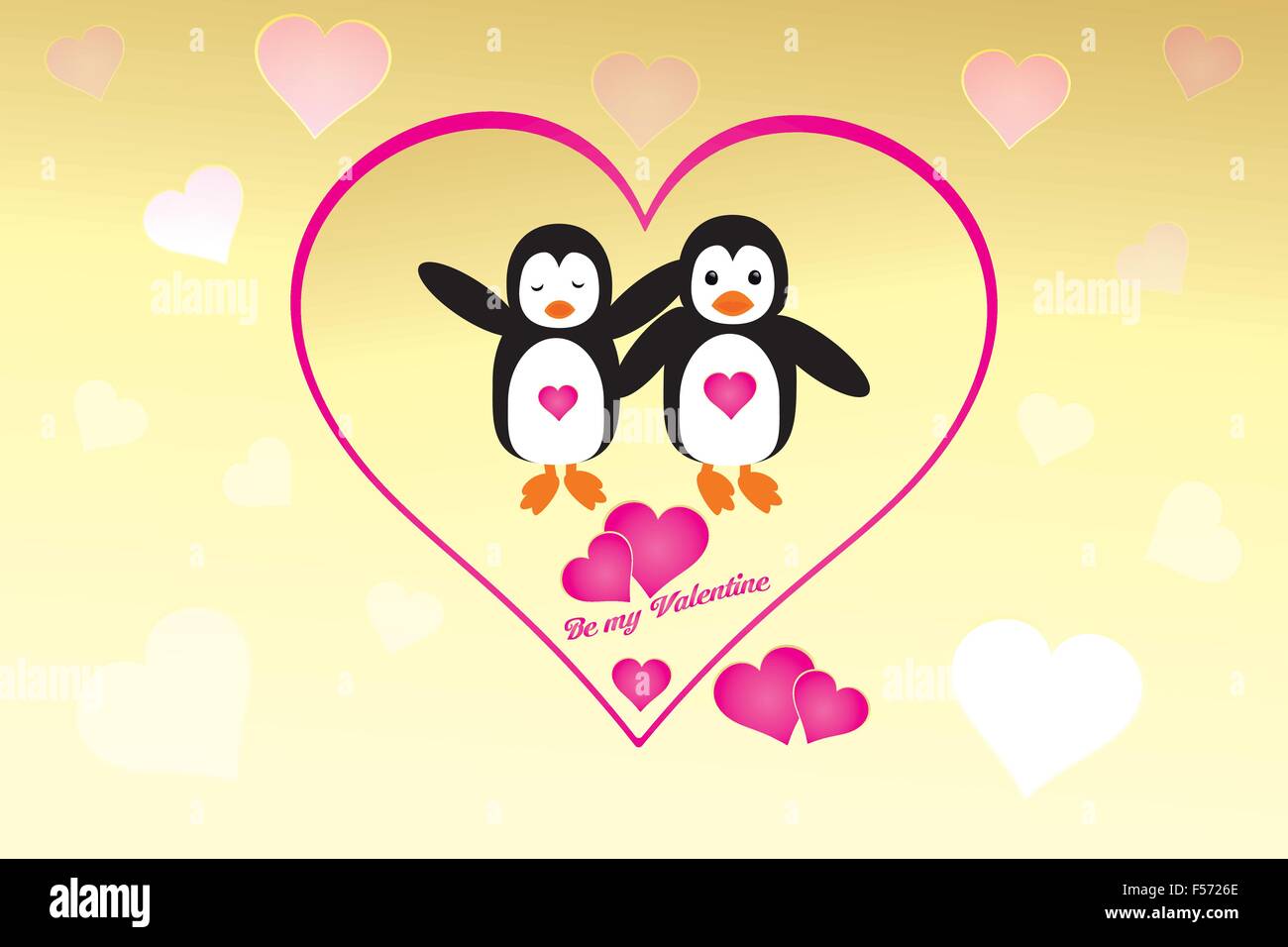 Valentine's Day - hand drawn card with cute couple of penguins and ...