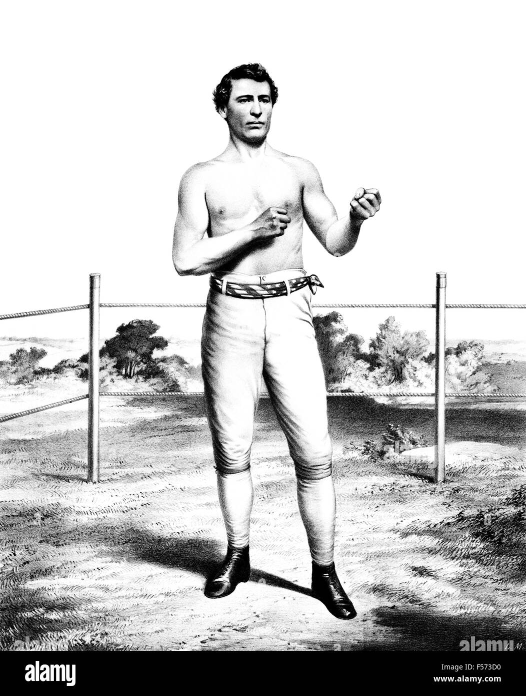 Vintage portrait print of American bare-knuckle boxer John C Heenan ...
