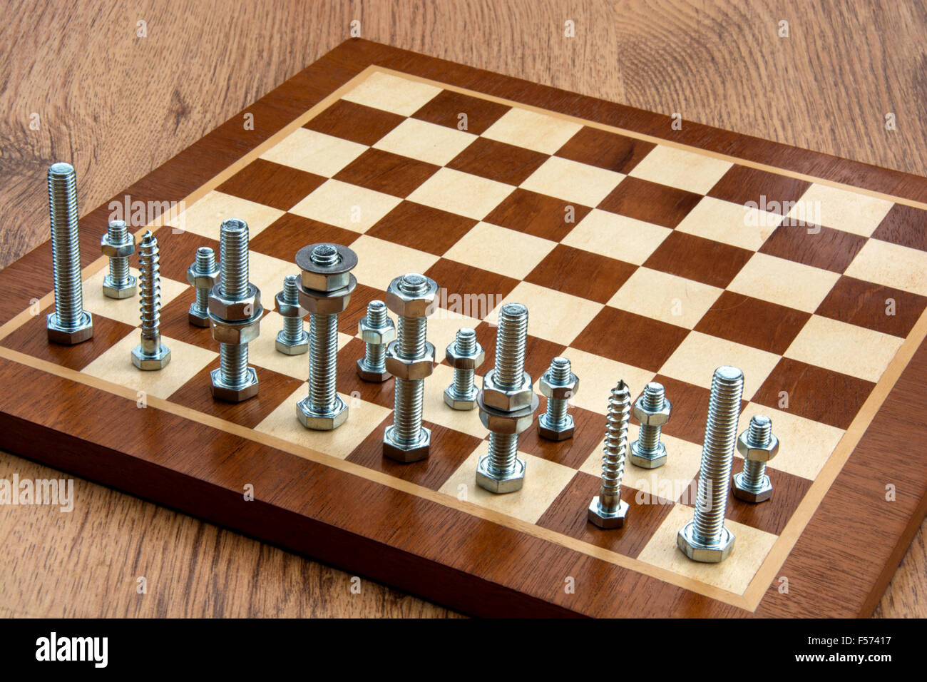 Chess set made from nuts and bolts Stock Photo - Alamy