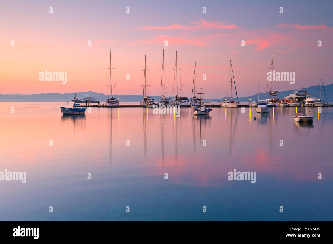 Milos bay in Milos island as seen from Adamantas harbour Stock Photo ...