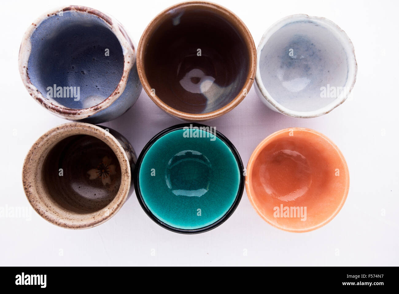 Collection of traditional Japanese pottery isolated on white background ...