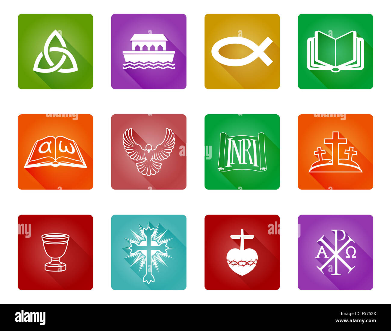 A set of Christian religious icons and symbols including Christian fish ...