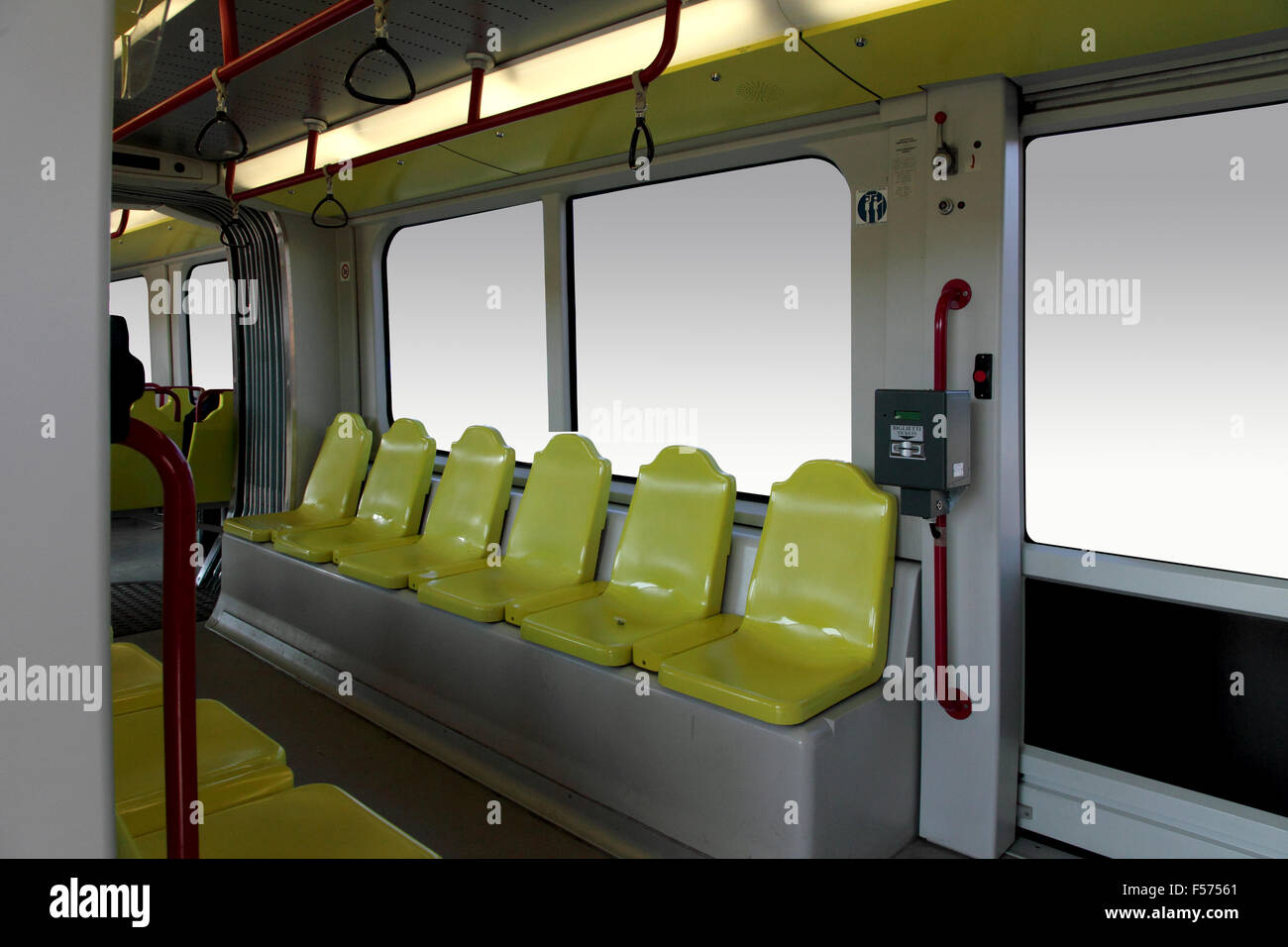 tram and train wagon with seats Stock Photo - Alamy