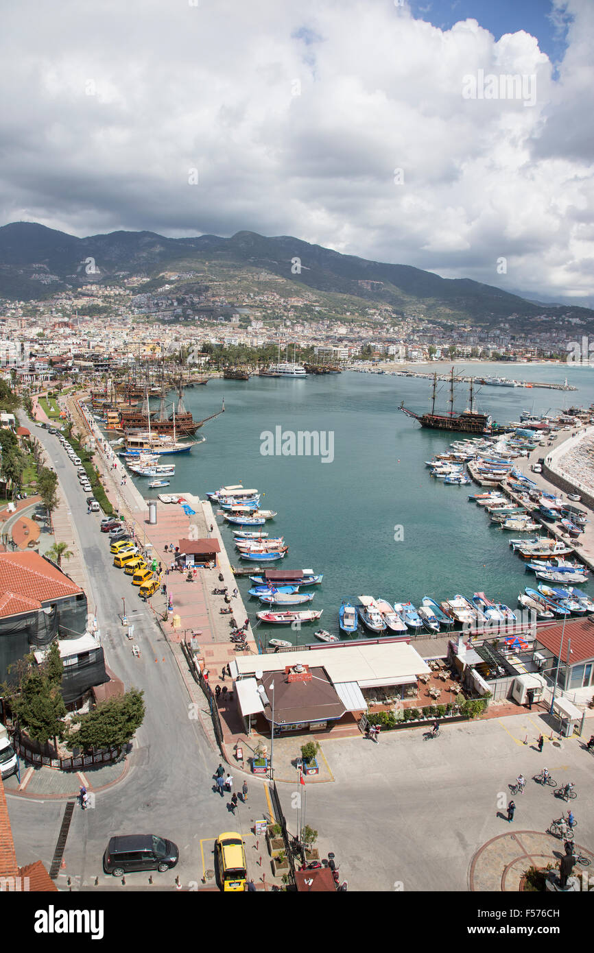 An aerial view of Alanya resort town on Turkey’s central Mediterranean ...