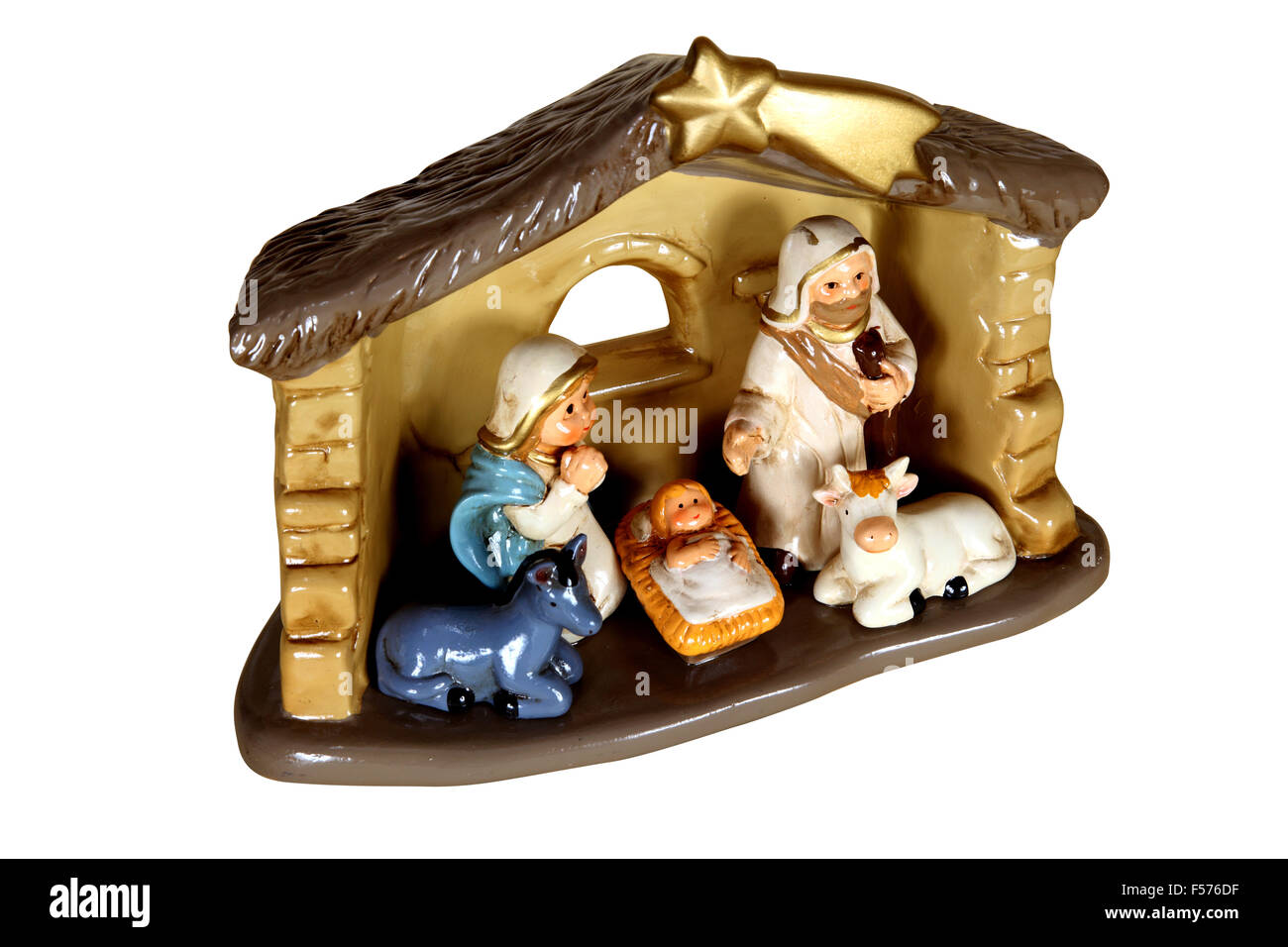 hut nativity scene on a white background Stock Photo - Alamy