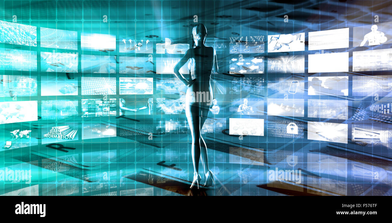 Multimedia Entertainment with Futuristic Video Gallery Art Stock Photo ...
