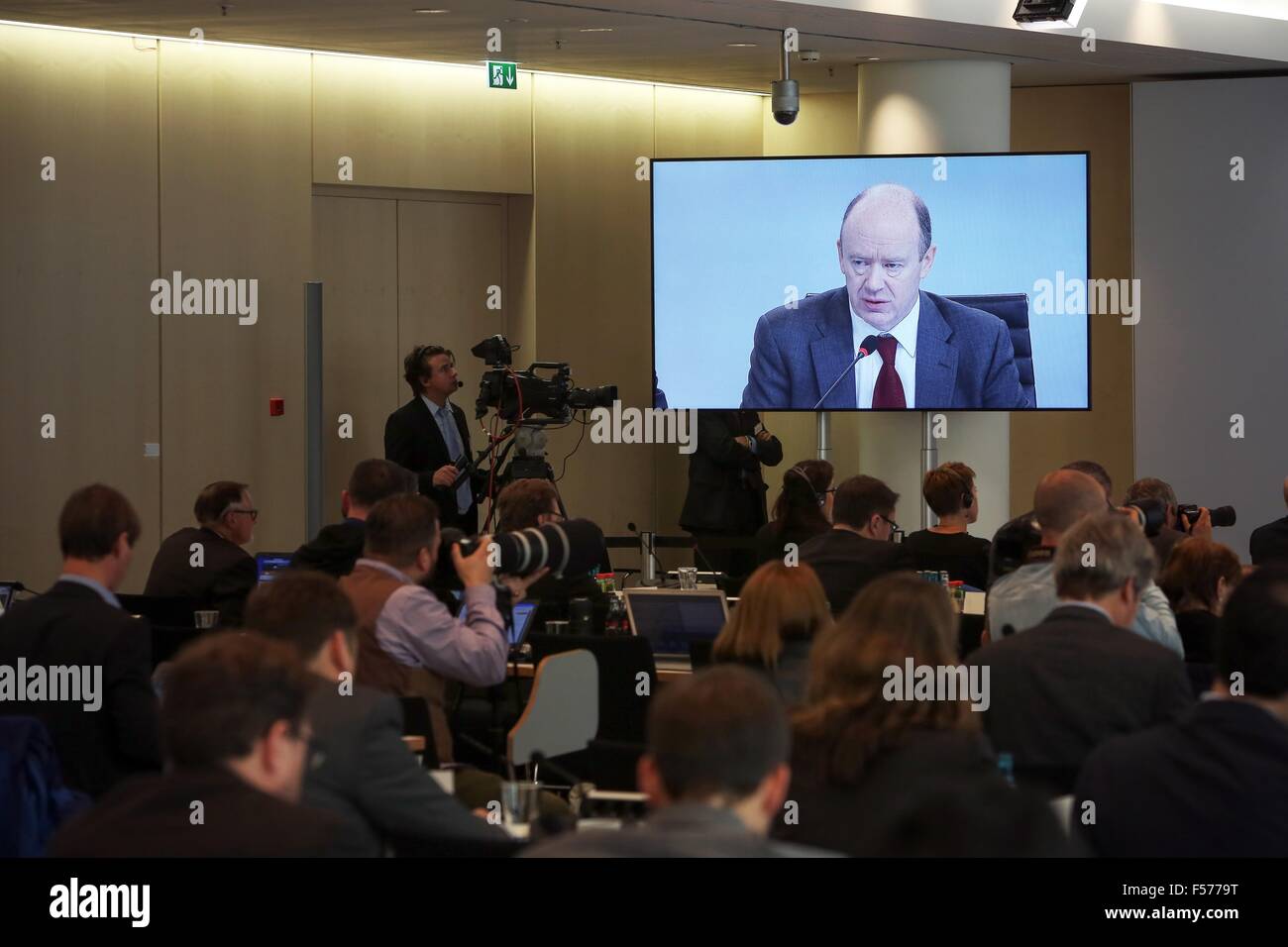 The picture of John Cryan, co-CEO of Deutsche Bank, is seen on a ...