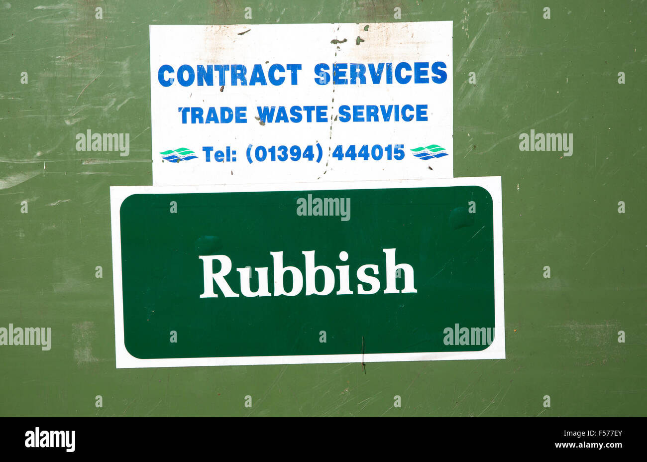 Close up trade waste service sign rubbish collection contract service ...