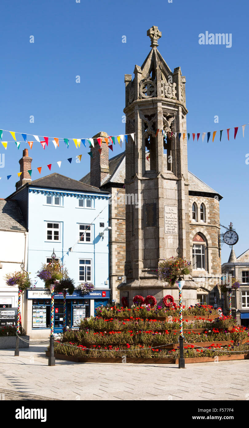 War memorial in market square, Launceston, Cornwall, England, UK Stock ...