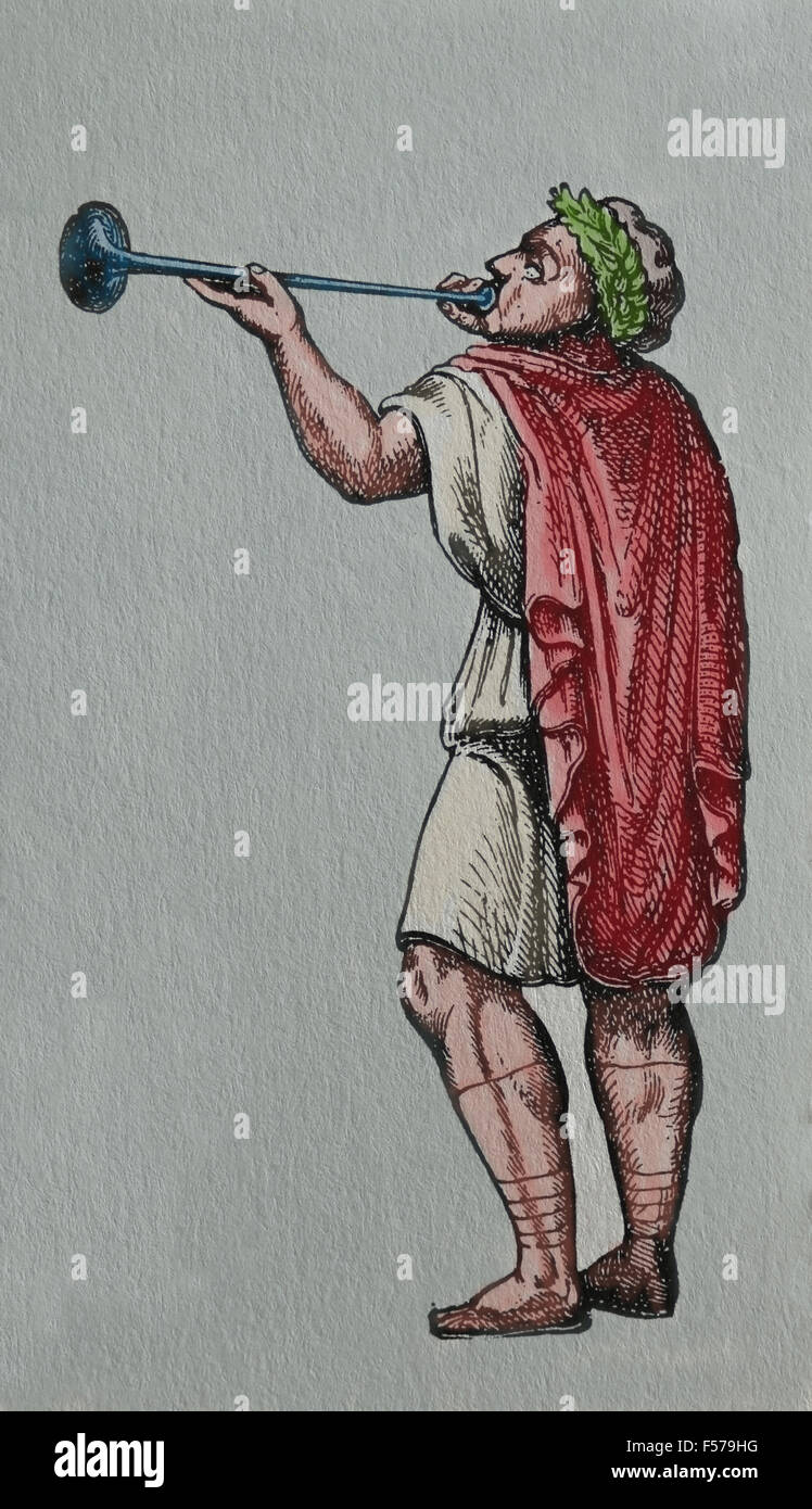 Roman Empire. Roman Army. Trumpeter. Colored engraving Stock Photo - Alamy